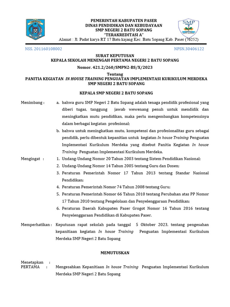 SK Kegiatan IHT | PDF