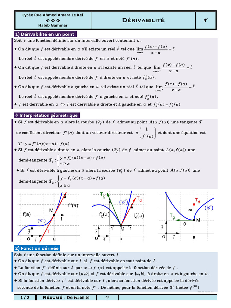 Resume Dérivabilité | Download Free PDF | Fonction monotone | Physique ...