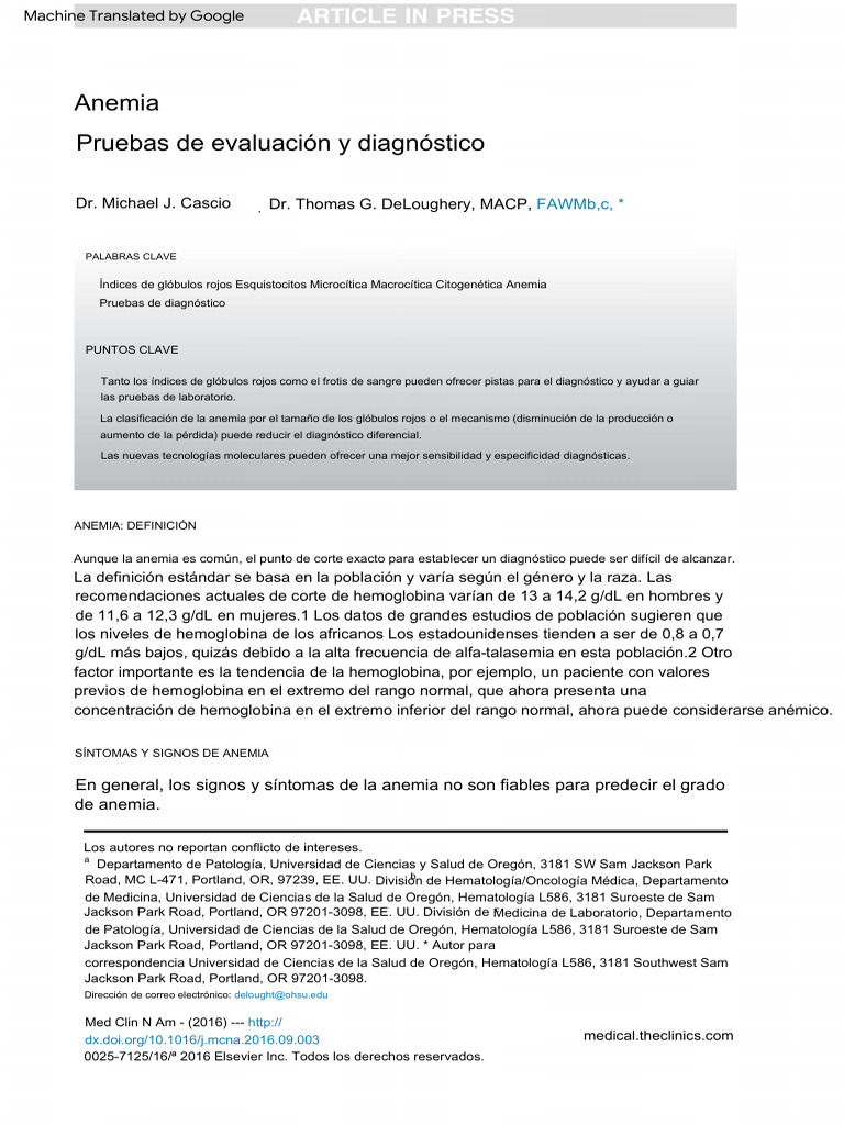 Diagnóstico y Clasificación de Anemia | PDF | Anemia | Glóbulo rojo