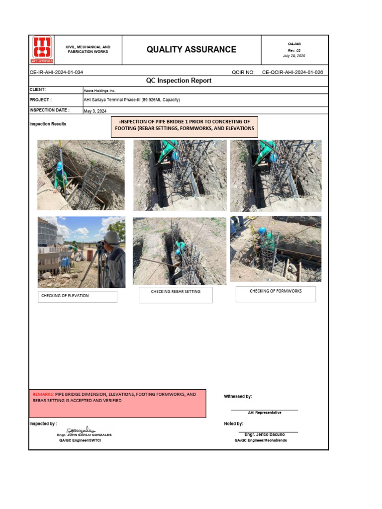 QA Inspection: AHI Terminal Phase-III | PDF