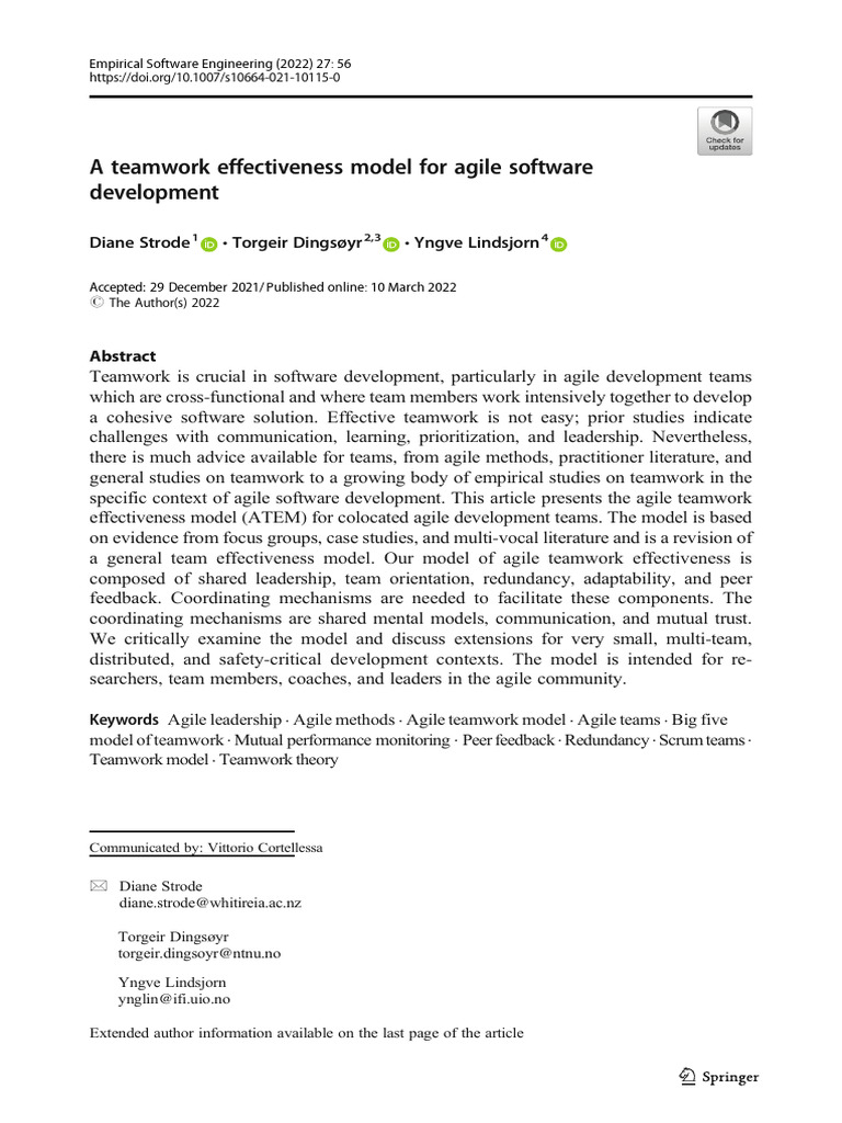 A Teamwork Effectiveness Model For Agile Software Developement | PDF | Scrum (Software ...