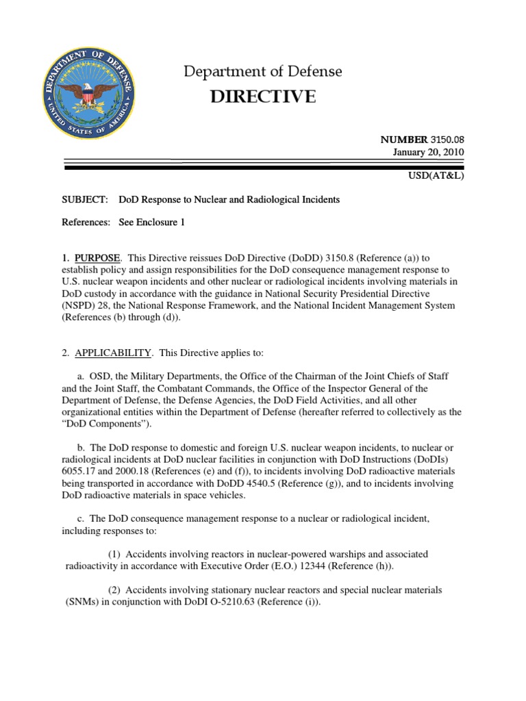 DODD 3150.08 DoD Response To Nuclear and Radiological Incidents | PDF ...
