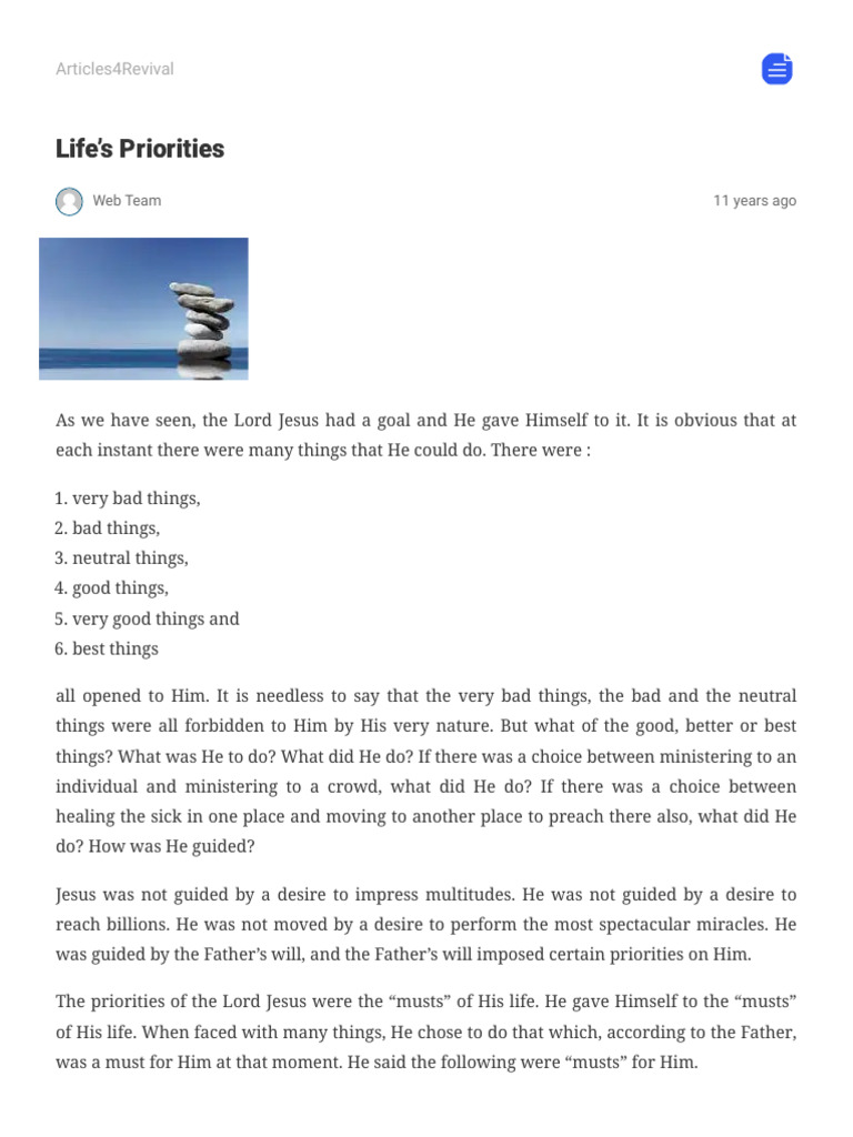 Jesus' Priorities: Morning Prayer | PDF | Jesus | God