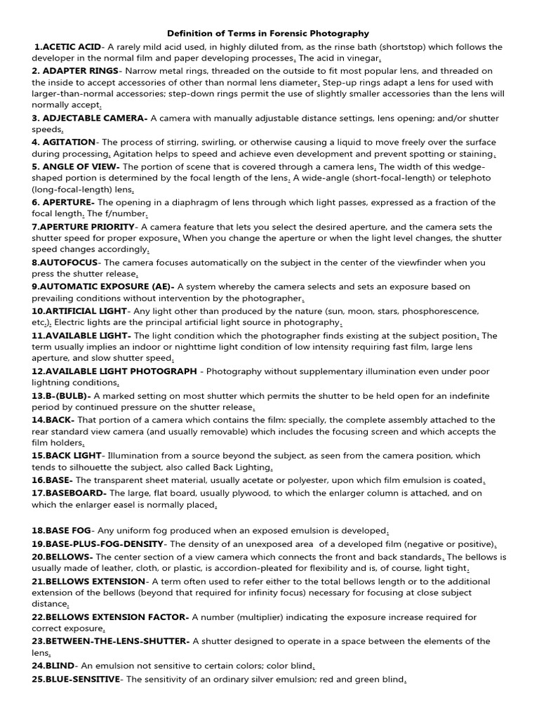 Definition of Terms | PDF | Exposure (Photography) | Camera