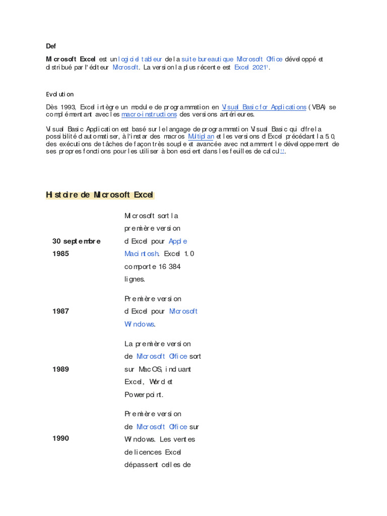 Histoire et Évolution de Microsoft Excel | PDF | Microsoft Excel ...