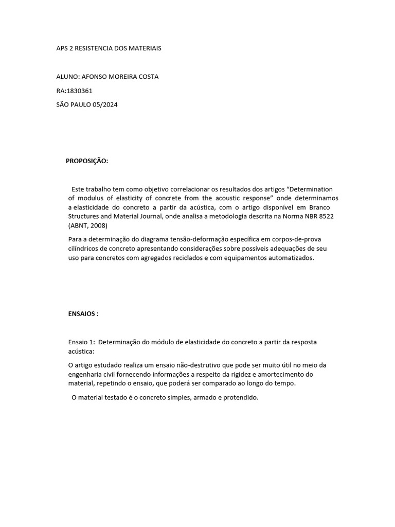 Aps 2 Resistencia Dos Materiais | PDF | Estresse (Mecânica) | Módulo de Young