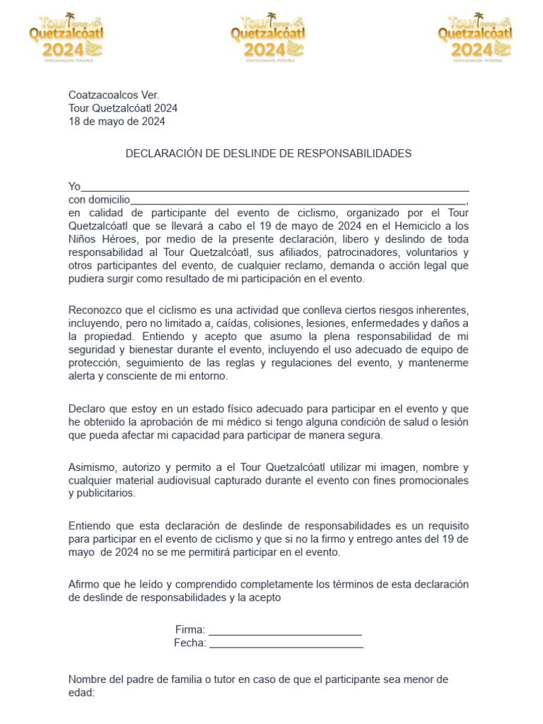 Carta Deslinde De Responsabilidad Pdf 8489