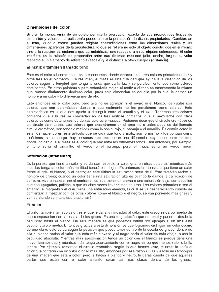 1 Dimensiones Del Color | PDF | Color | Matiz