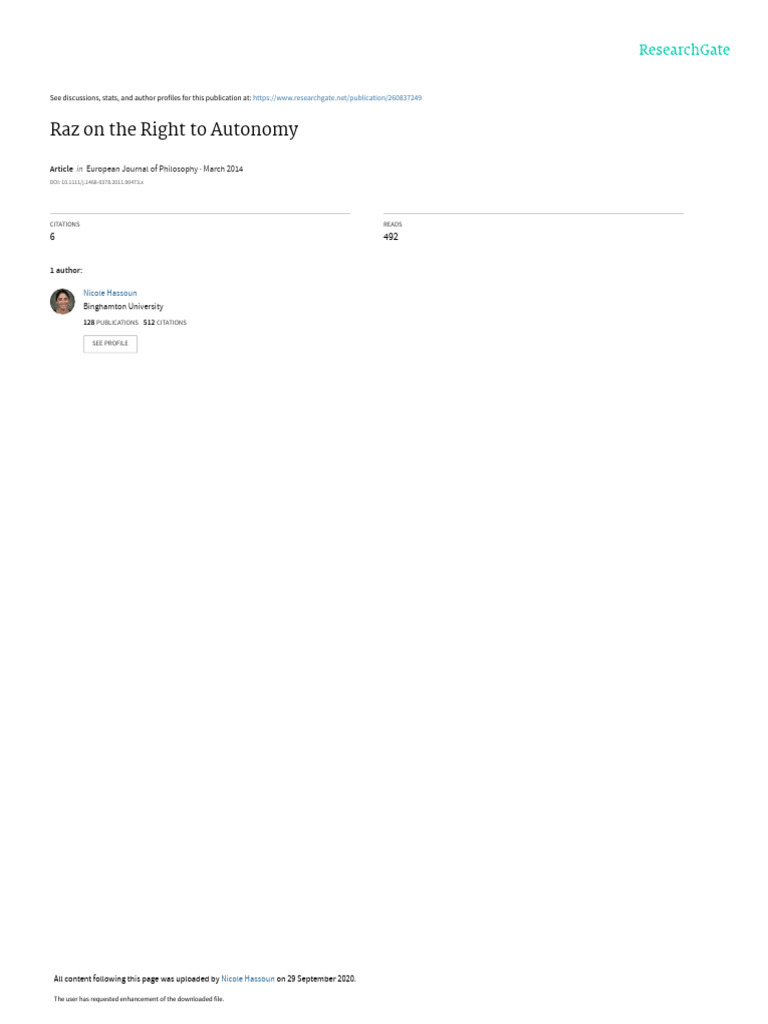 Razonthe Rightto Autonomy | PDF | Autonomy | Rationality