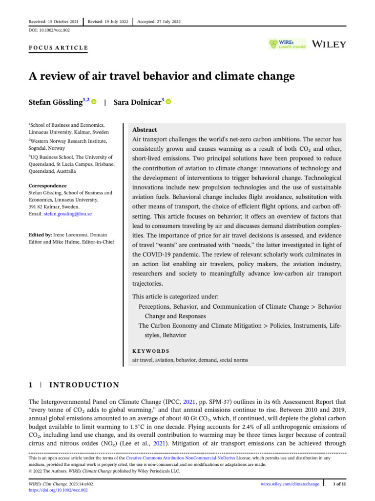 A Review of Air Travel Behavior and Climate Change | PDF | Climate ...