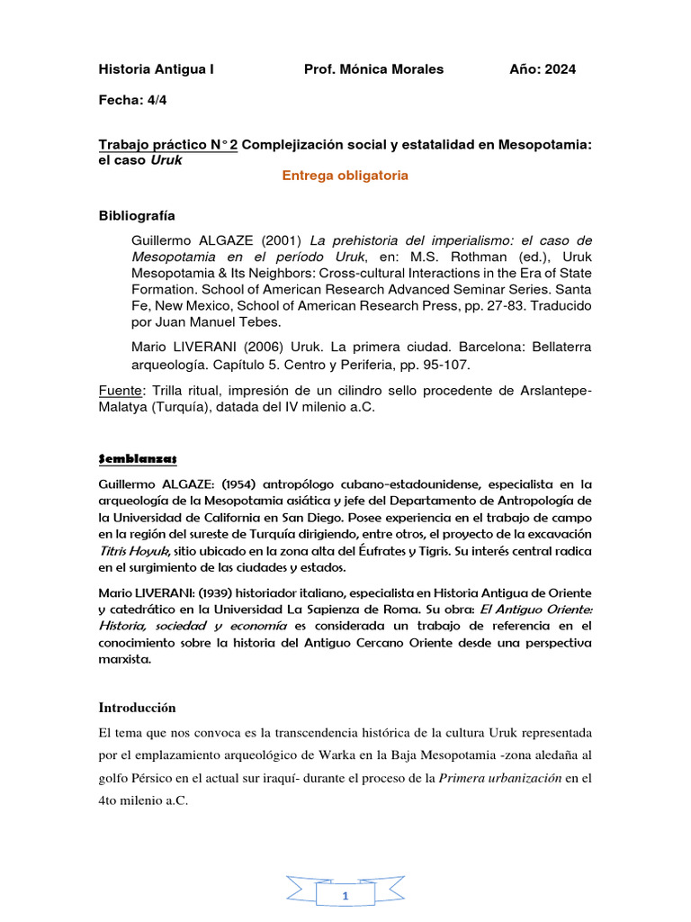 Trabajo Práctico #2 Complejización Social y Estatalidad en Mesopotamia El Caso Uruk | PDF ...