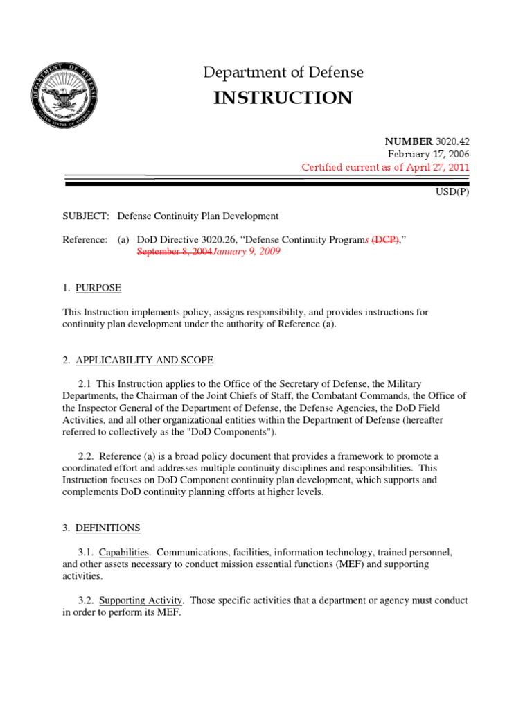 Defense Continuity Plan Guidelines | PDF | United States Department Of ...