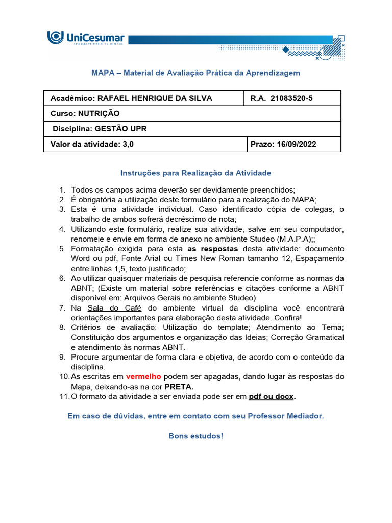 MAPA UPR | PDF | Desperdício | Alimentos