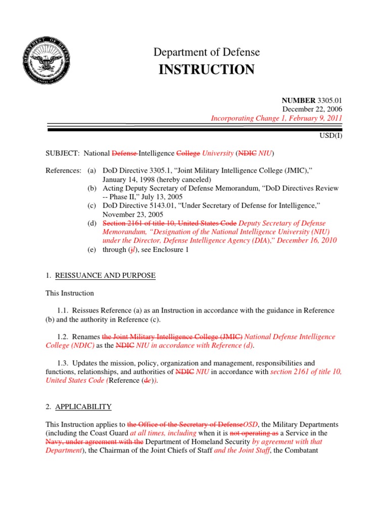 Dodi 3305 01 | PDF | Defense Intelligence Agency | United States ...