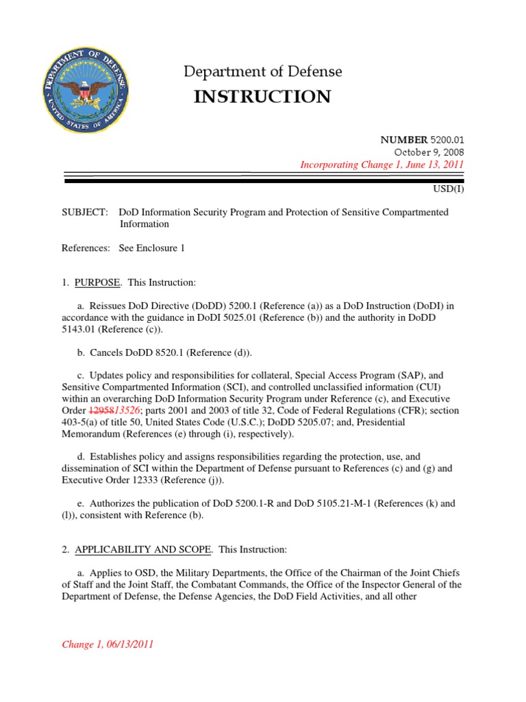 dodi-5200-01 | United States Department Of Defense | Classified Information