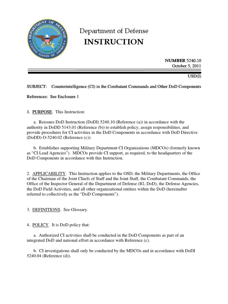 DoDI 5240.10: CI Policy in DoD Components | PDF | United States ...