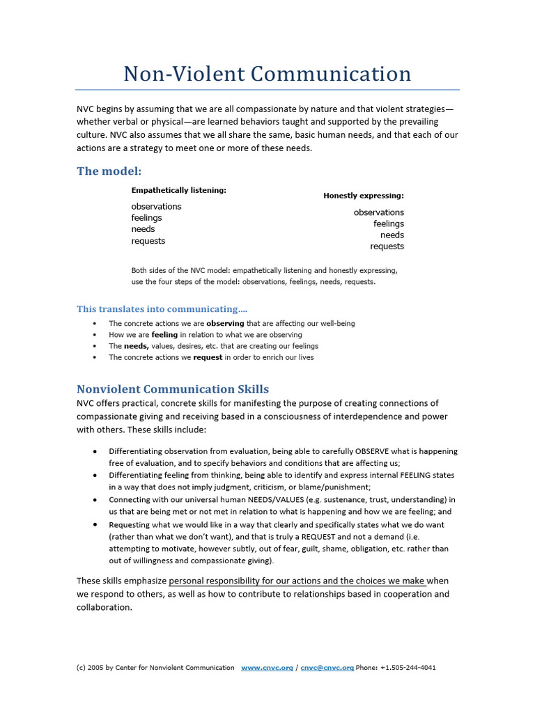 Nonviolent Communication Skills Guide | PDF | Psychological Concepts ...