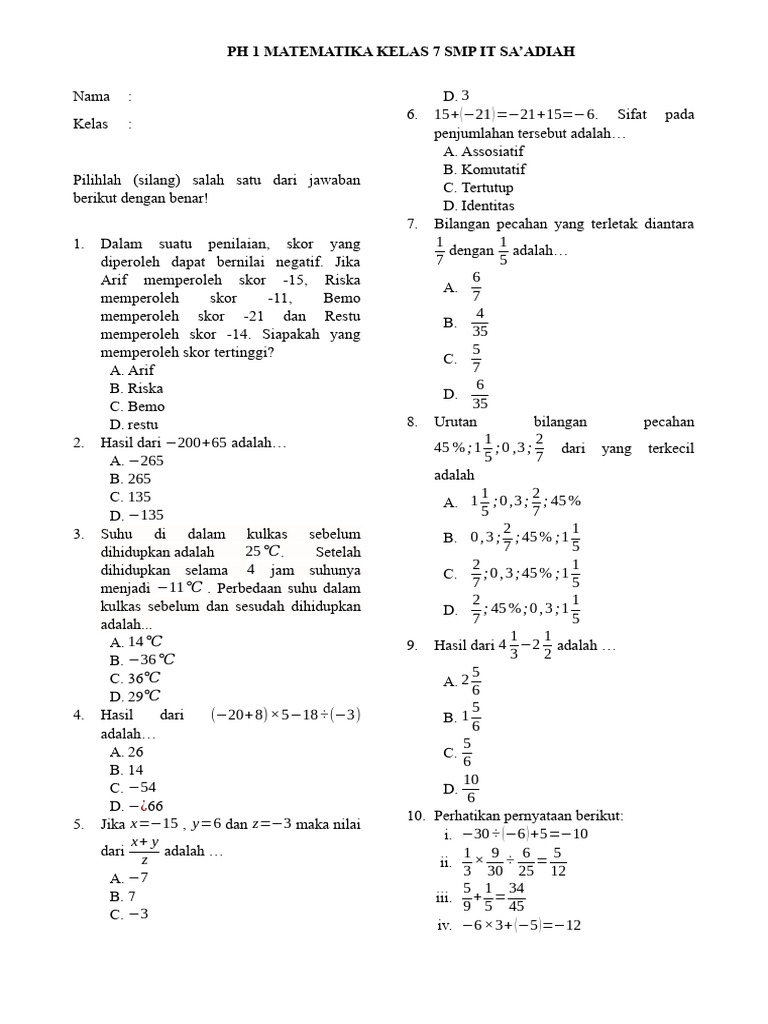 PH Bilangan Bulat Dan Pecahan | PDF