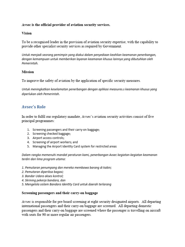 Avsec Security Services Procedure | PDF