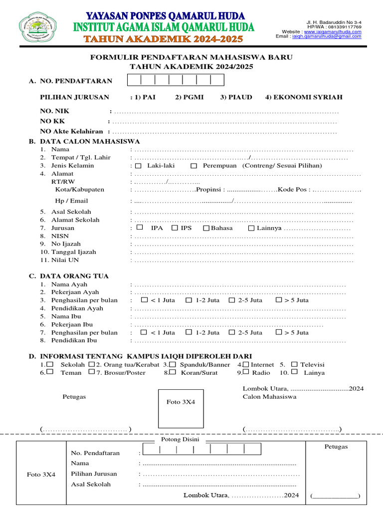 Formulir Pendaftaran Mahasiswa Baru 2024 | PDF