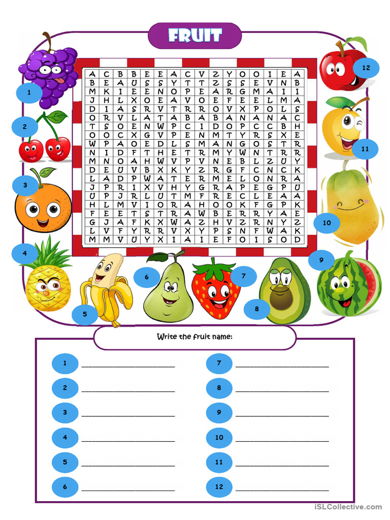 Wordsearch With Fruit Vocabulary | PDF