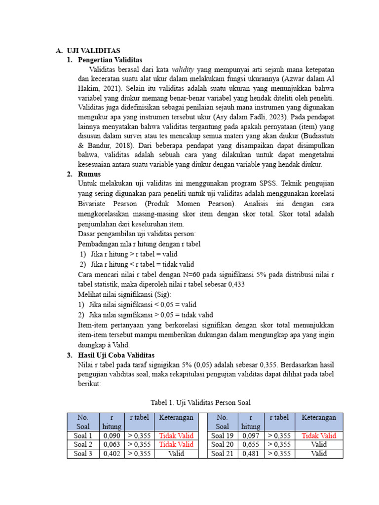 Uji Validitas dan Reliabilitas Soal | PDF | Karier & Perkembangan