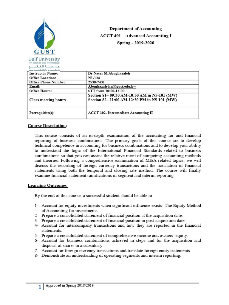 ACCT 401 Spring 2019-2020 Syllabus - Ajusted Online For Spring 2019 ...