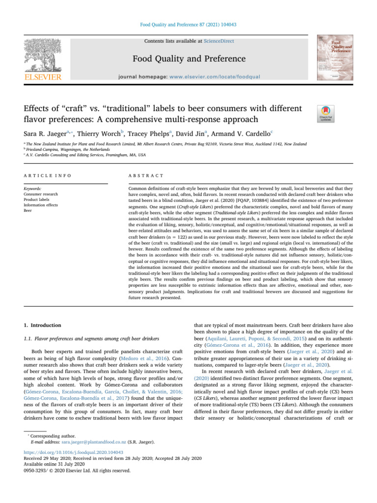 Effects of Craft Vs - Traditional Labels To Beer Consume - 2021 - Food ...