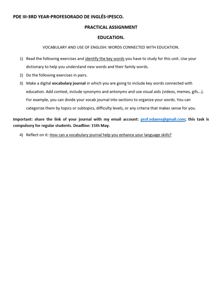 PDE III Practical Assignment 7th May - Vocabulary - EDUCATION | PDF | Career & Growth | Foreign ...