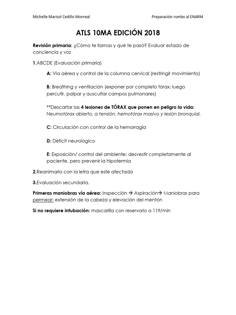 Resumen ATLS | PDF | Emergencias Médicas | Medicina CLINICA
