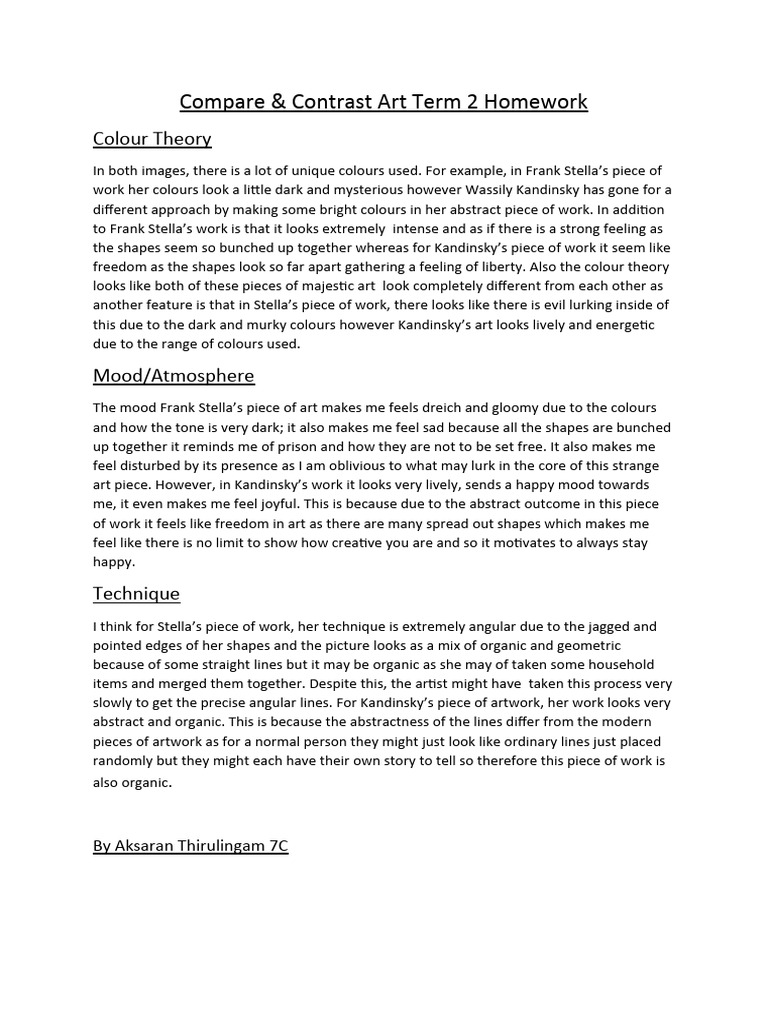 Art Homework Term 2 Y7 | PDF