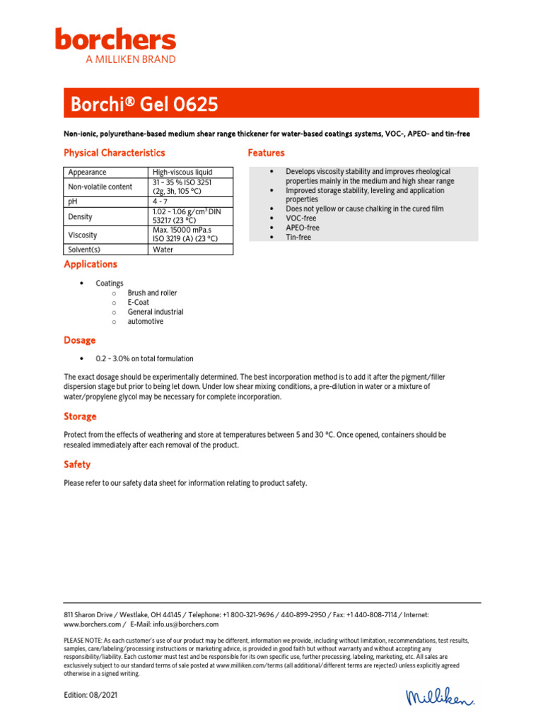 Borchi Gel 0625 TDS | Download Free PDF | Chemical Substances | Applied ...