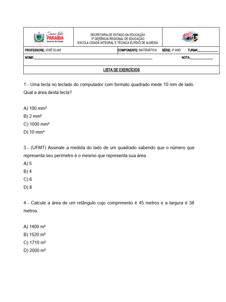 Lista de Exercícios 1 | PDF | Linha (Geometria) | Geometria Euclidiana