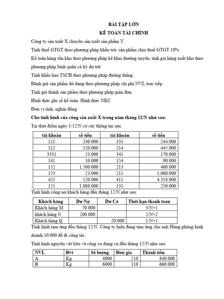 bài tập lớn KTTC | PDF
