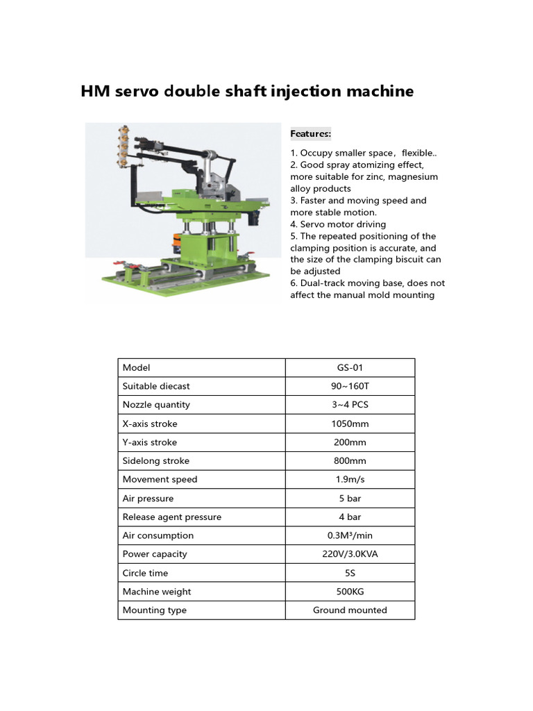 Dual Shaft Servo Injection Machine GS-01 | PDF