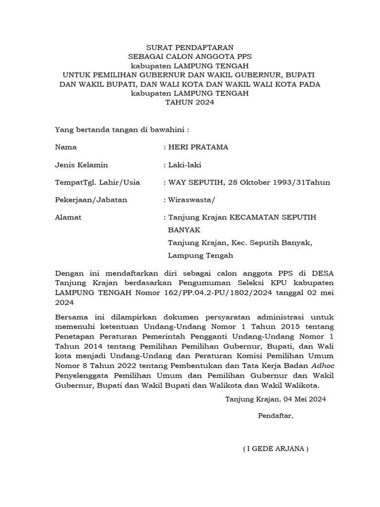 Surat Pendaftaran Heri | PDF