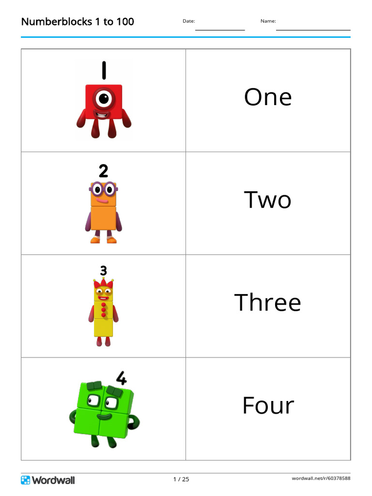 Numberblocks 1 To 100 Flash Cards | PDF