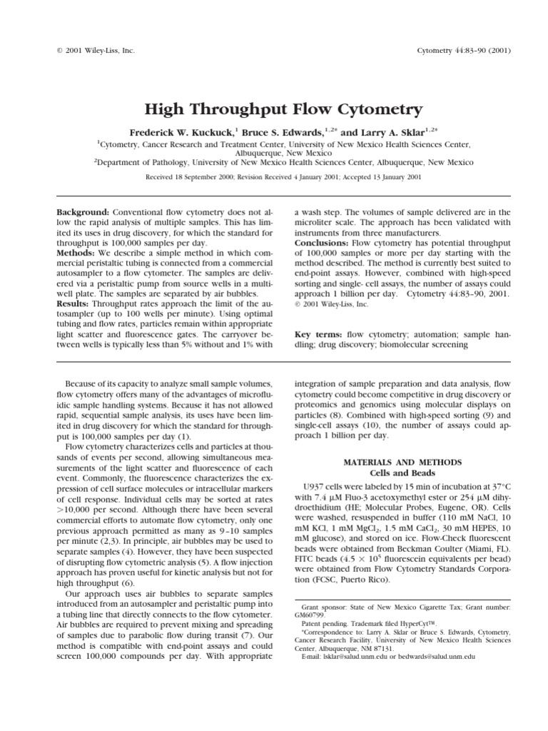 Cytometry - 2001 - Kuckuck - High Throughput Flow Cytometry | Download Free PDF | Flow Cytometry ...