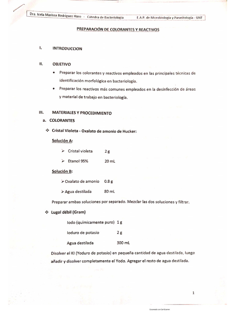 Preparación de Colorantes y Reactivos | PDF