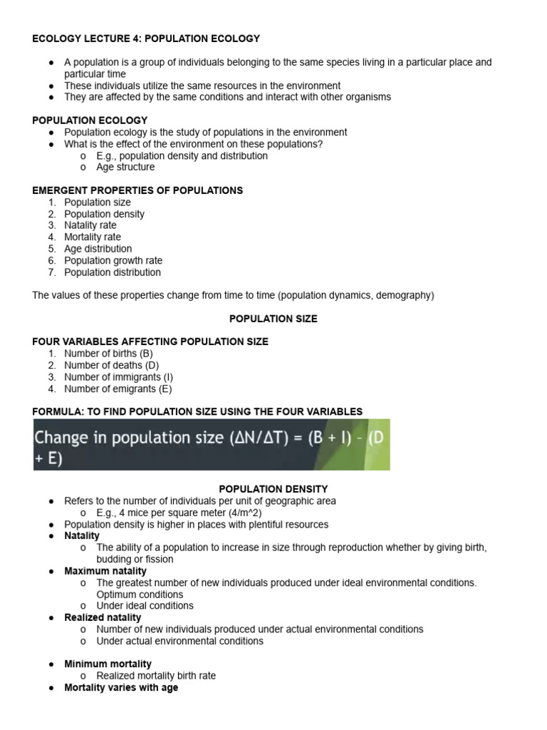 Ecology Lecture 4 | PDF | Population | Ecology