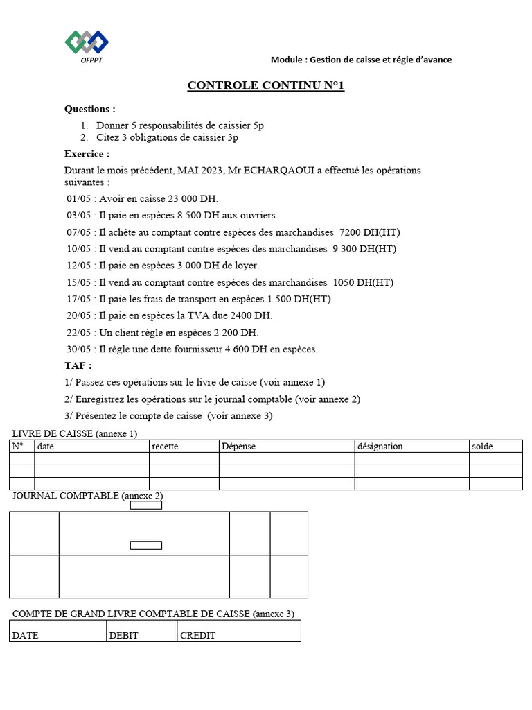 CC 1 Gestion de Caisse | PDF