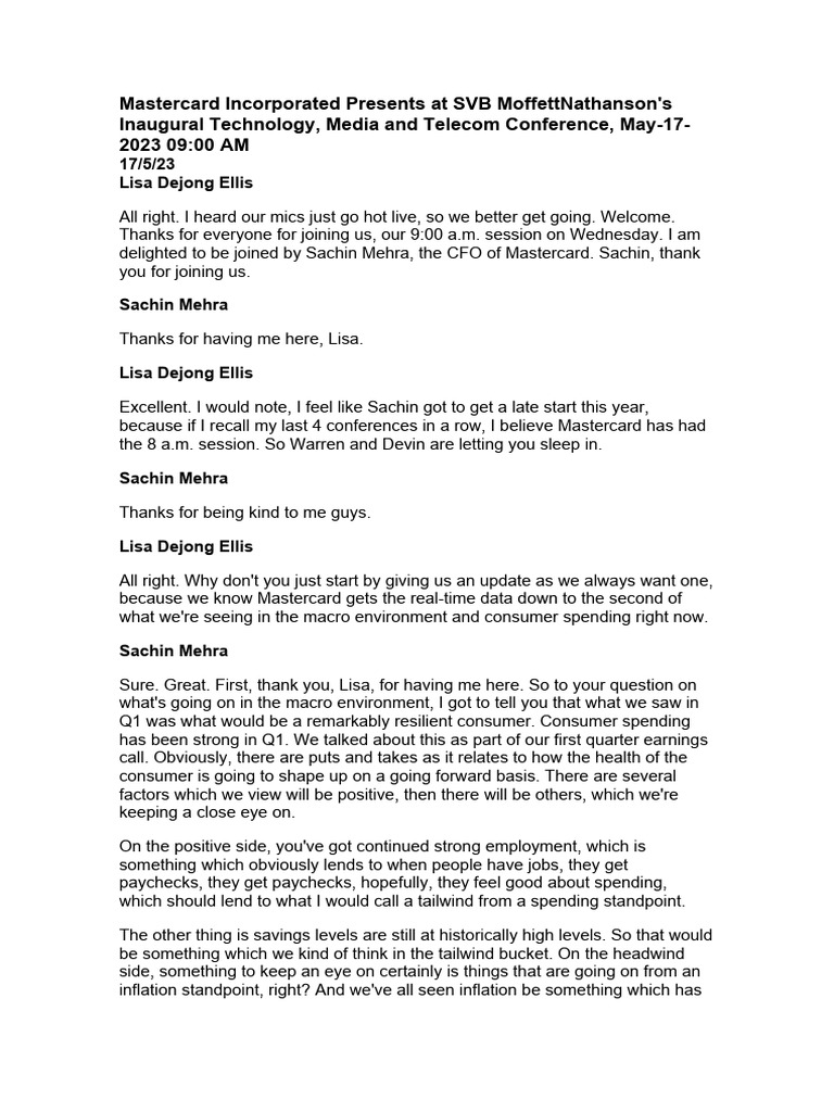 Mastercard CFO on Consumer Spending Trends | PDF | Debit Card | Master Card