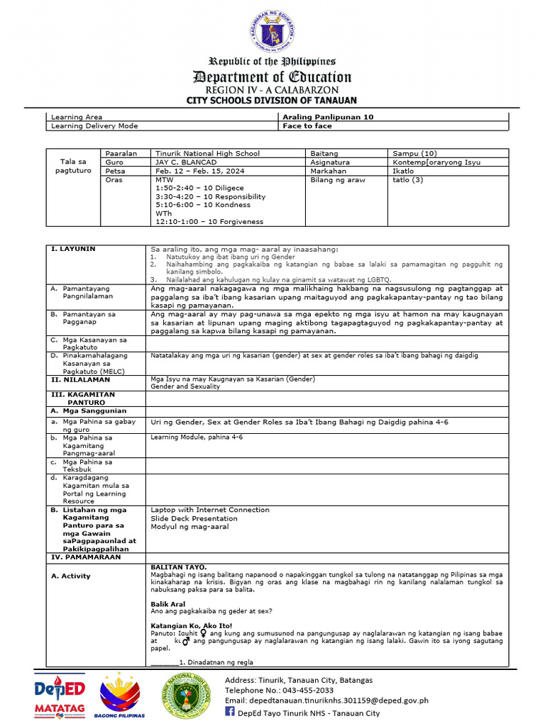 Natatalakay Ang Mga Uri NG Kasarian (Gender) at Sex at Gender Roles Sa Iba't Ibang Bahagi NG ...