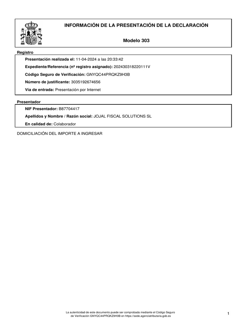 Presentación Modelo 303 IVA 2024 | PDF | Transferencia bancaria ...