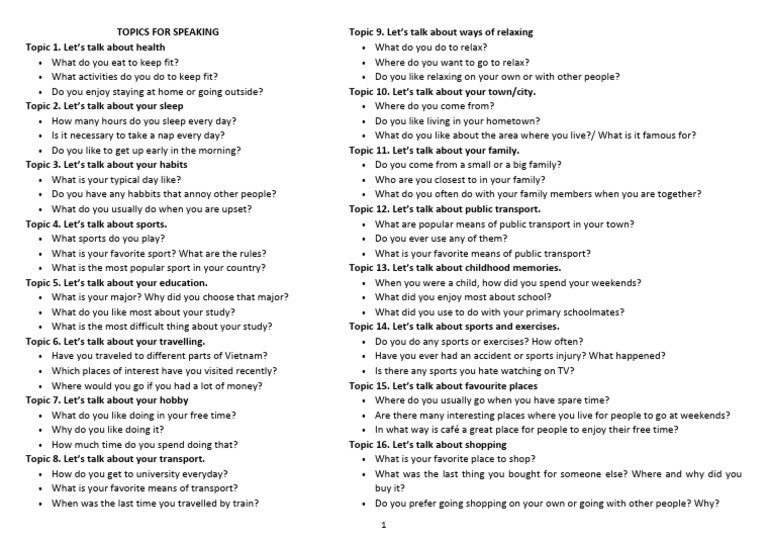 A2-B1 Speaking Practice | PDF