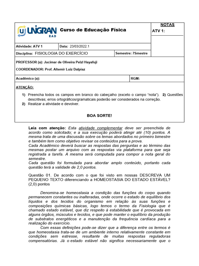 Fisiologia Do Exercicio | PDF | Músculo | Biologia