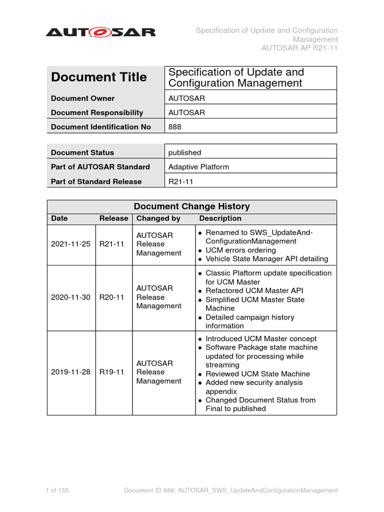 AUTOSAR_SWS_UpdateAndConfigurationManagement | PDF | Component Object Model | Specification ...