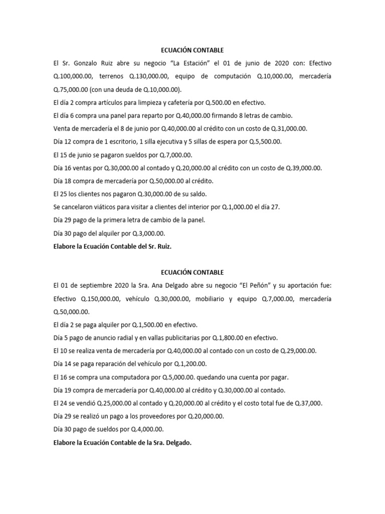 Ejercicios Ecuación Contable | PDF | Dinero | Economias