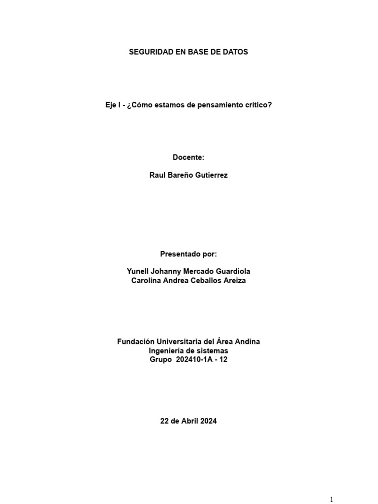 Eje 1 Seguridad En Base De Datos Pdf Business Conocimiento 9388