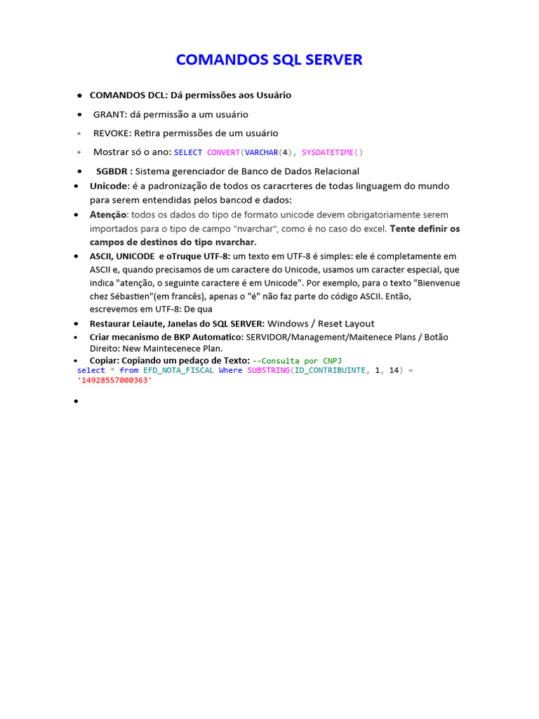 Comandos SQL Server | PDF | SQL | Microsoft SQL Server